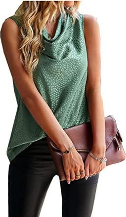QIYUN.Z Femmes Blouse sans Manches Col B&eacute;nitier D&eacute;bardeurs Casual Drap&eacute; Travail Bureau Blouse Top Vert Clair M