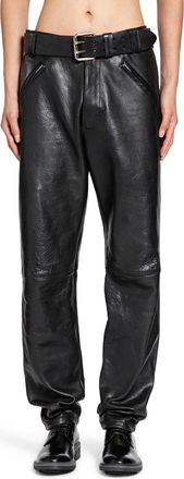 Saint Laurent Belted Pants in Grained Leather