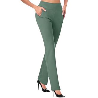 Generic Legging &eacute;vas&eacute; pour femme - Pantalon habill&eacute; extensible et droit avec poches - Taille haute - Taille haute - Pour le travail, les affaires, les affaire