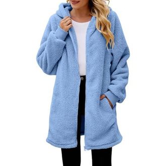 Generic Veste polaire en peluche pour femme avec fermeture éclair intégrale, couleur unie, veste à capuche mi-longue pour femme, vêtement dextérieur en peluch
