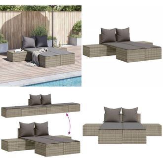 vidaXL Vidaxl - Doppel-Sonnenliege mit Kissen Grau Poly Rattan - Doppelsonneliege - Gartenlounge - Liegefl&auml;che - Outdoor Liege - Poolliege - Home & Living
