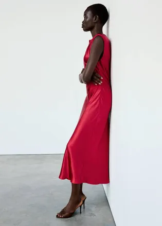 Mango Robe satin&eacute;e &eacute;paulettes rouge - Femme - XS - MANGO