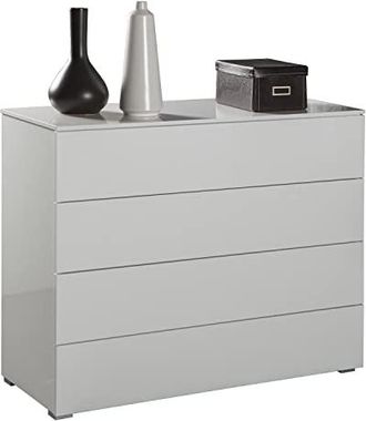 Composad Kommode mit 4 Schubladen, Moderner Tallboy, Casettiera für Schlafzimmer, 108x44h85 cm, glänzend weiße Farbe