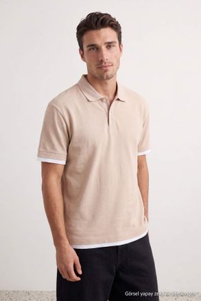 Trendyol MAN Herren Beige Einfarbig Kurz Regular Fit Poloshirts