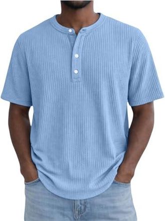 Generic Chemises Henley pour homme &agrave; manches courtes, chemise boutonn&eacute;e, t-shirt Henley de loisirs pour homme, haut d&eacute;t&eacute; &agrave; manches courtes boutonn&eacute;, col rond,