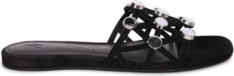 The Attico Femme, Chaussures, Noir, Taille: 38 EU Sandale Plate en Velours avec Bijou