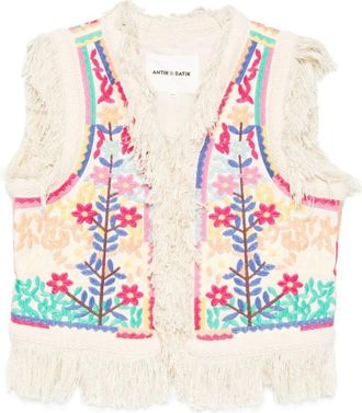 Antik Batik Femme, Vestes, Multicolore, Taille: 38 FR Gilet Brod&eacute; Arc-en-ciel