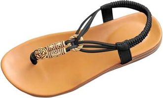 Generic Sandales dété pour femme avec élastique - Chaussures plates décontractées - Respirantes - Semelle souple pour des pantoufles confortables, Noir, 40 EU