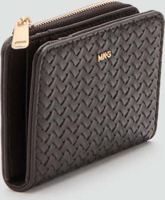Mango Petit portefeuille tress&eacute; chocolat - Femme - Taille unique - MANGO
