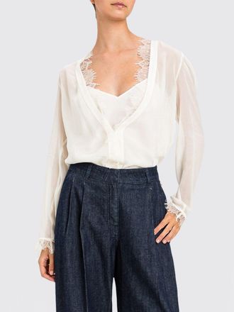 Twin-Set Blouse en georgette avec empi&egrave;cements en dentelle et col V