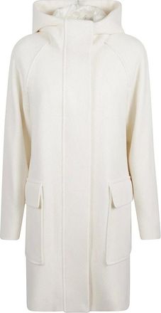 Eleventy Femme, Manteaux, Blanc, Taille: 36 FR Wool Hooded Coat