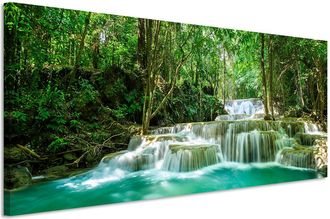 Paul Sinus Art Panoramabild 150x50cm Naturfotografie - Tropischer Wasserfall, Huay Mae Khamin auf Leinwand exklusives Wandbild moderne Fotografie f&uuml;r ihre Wand in vi