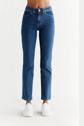 Evermind Damen vegan Jeans Straight Fit Lapis Blau