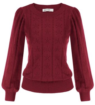 Grace Karin Damen Langarm Winter Pullover Strickpullover Rundhalsausschnitt Warm Sweater Cl834-3 Burgunderrot XXL