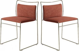 Generic 2er-Set Esszimmerstühle Im Mid-Century-Modern-Stil Mit Leinensitzfläche, Stapelbarem Metallrahmen for Küche Und Esszimmer(Orange)