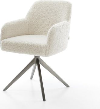 DELIFE Drehstuhl Greg-Flex Teddystoff Beige Kreuzgestell breit Graphit 360&deg; drehbar Wippfunktion Taschenfederkern, Esszimmerst&uuml;hle