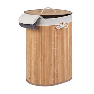 Relaxdays W&auml;schekorb Bambus, oval, 46 l, faltbar, W&auml;schesammler mit Deckel, Bad & Schlafzimmer, HBT: 55x42x32cm, Natur