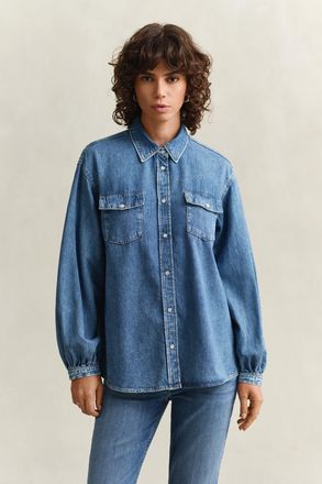 GANT Damen Bluse mit volumin&ouml;sen &Auml;rmeln (38) MID Blau ARCHIVE