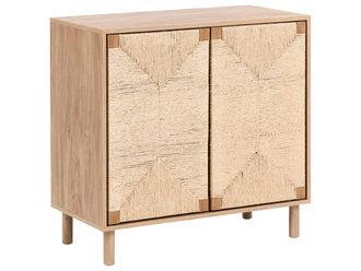 Beliani Sideboard Holzoptik Hellbraun 40x81x78 cm mit 2 Papierseil-T&uuml;ren Boho Design Bondi