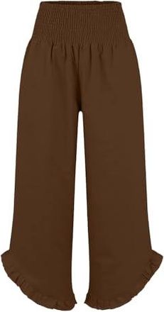 Generic Pantalon en coton et lin pour femme - Jambe large - Pantalon de plage d&eacute;t&eacute; confortable - Pantalon de yoga Palazzo - XIYU26067, caf&eacute;, XXL