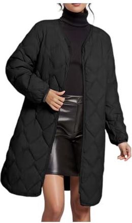 Generic Doudoune matelass&eacute;e mi-longue pour femme avec manches longues pour lhiver 2026, Noir, XL