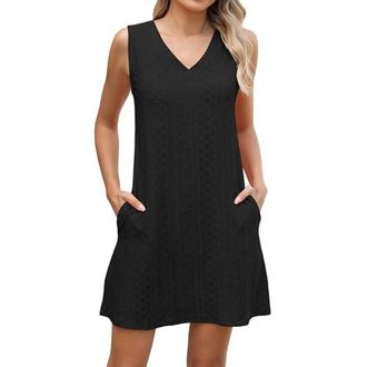 Generico Robe d&eacute;t&eacute; &eacute;l&eacute;gante et chic sans manches d&eacute;contract&eacute;e pour femme Robe courte &agrave; la mode mi-longue jusquau genou Robe de plage l&eacute;g&egrave;re et a&eacute;r&eacute;e, Noir, XX-