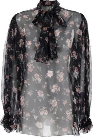Dolce & Gabbana Femme, Blouses et Chemises, Noir, Taille: 38 FR Blouse &agrave; Col Montant et Avant