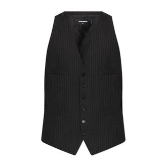 Dsquared2 Gilet ray&eacute; en laine - Homme - Vestes - Gris - Taille: XL