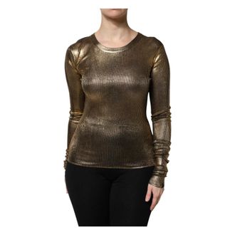 Dolce & Gabbana Femme, Tops, Jaune, Taille: 38 FR Haut Pull Col Rond Or