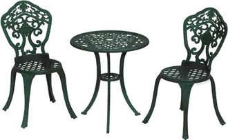 No Brand Ensemble bistro de jardin en aluminium, salon de jardin 3 pi&egrave;ces, 2 chaises + table ronde imitation fer forg&eacute;