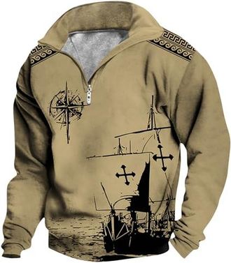 Generic Pull à col rond pour homme, décontracté et tendance, ample et tendance, revers 3D à manches longues, sweat-shirt dhiver, kaki, 3XL