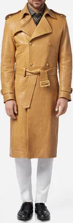 Billionaire Boys Club Trench-coat crois&eacute; en cuir de crocodile avec ceinture