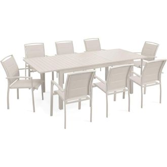 Oviala Ensemble table de jardin extensible et 8 fauteuils en aluminium cr&egrave;me