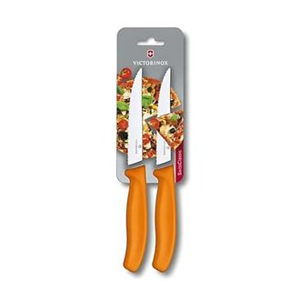 Victorinox by Swiss Army Swiss Classic, Pizza- und Steakmesser Set, 2teilig, Extra Scharfe Klinge, Wellenschliff, 11 cm, Kunststoffgriff, Rostfreier Stahl, Orange