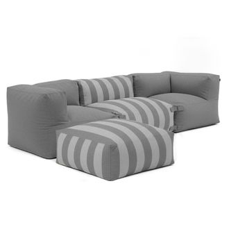 Oviala Garten-Ecksofa, gestreift, modular, 4-Sitzer, grau - Mixi
