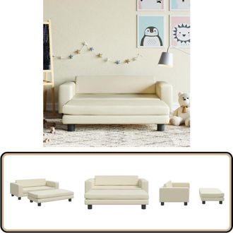 vidaXL Kindersofa mit Hocker Creme 100x50x30 cm Kunstleder - Kinder Sofa - Minisoofa - Sitzsack Kinder - Kindersitzplatz - Kinderzimmersofa