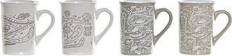 DKD Home Decor Tasse Marke Becher beige weiß Steinzeug (11,5 x 8 x 11 cm) (4 Stück) (320 ml) (Referenz: S3025884)