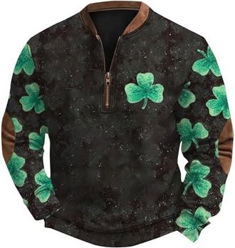 Generic Sweat-shirt de la Saint-Patrick pour homme - Style r&eacute;tro - Tr&egrave;fle vert - Imprim&eacute; tr&egrave;fle - Demi-fermeture &eacute;clair - Manches longues - Col rond - Irlande