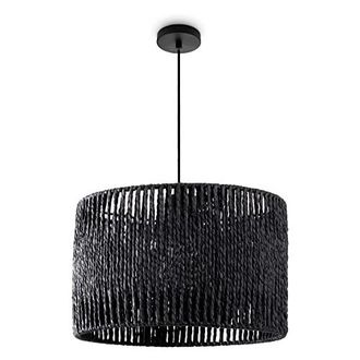 Paco Home Suspension Table À Manger Papier Boho Lampe Suspendue Salle À Manger Lampe E27 Rotin, Couleur:Noir (Ø32cm), Type de luminaire___Couleur:Lampe à suspen