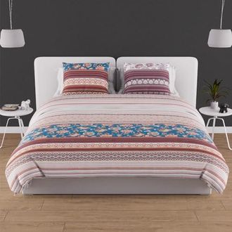 Soleil d'Ocre Jaipur Housse de Couette + 2 taies, Coton, Blue, 220x240 cm