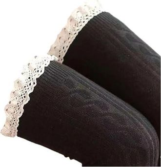 Generic Chaussettes au-dessus du genou avec bordure en dentelle, style bas pour femme, Noir, Taille Unique