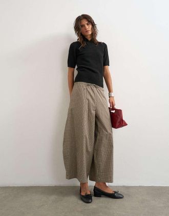 Topshop pantalon ovale mi-long &agrave; carreaux marron-Multi