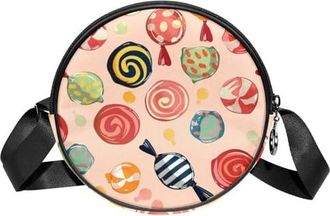 Generic Sac &agrave; bandouli&egrave;re rond pour femme, petit sac &agrave; bandouli&egrave;re Candy avec fermeture &eacute;clair, bretelles r&eacute;glables, sac &agrave; main rond d&eacute;contract&eacute; pour femmes e