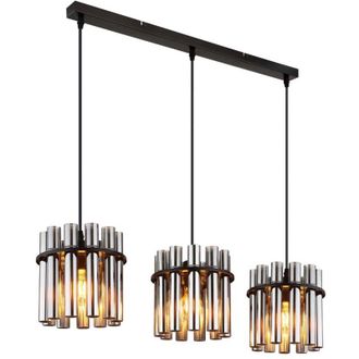 Globo Lighting Suspension, plafonnier, verre fum&eacute; noir, 3 lumi&egrave;res, H 120 cm