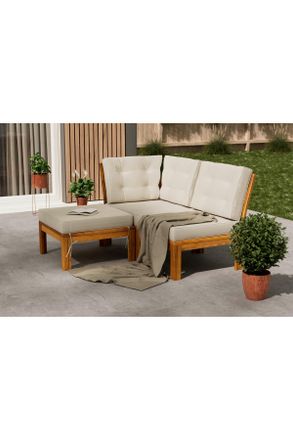 ambia GARDEN Loungegarnitur, Akazie, Beige, Holz, Textil, Akazie, vollmassiv, Füllung: Komfortschaum,Komfortschaum, Säule, Loungemöbel