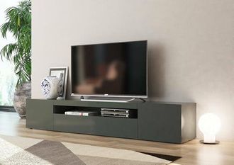 Dmora TV-Schrank Jesse, niedriges Wohnzimmer-Sideboard mit 3 Türen, Fernsehständer-Basis, 100 % Made in Italy, 200 x 40 x 37 cm, glänzendes Anthrazit