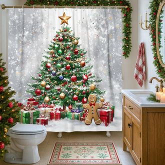 Generic Weihnachtsbaum-Duschvorhang, weihnachtlicher Lebkuchenmann, wasserdicht, Stoff-Design, Druck, Badvorh&auml;nge f&uuml;r Badezimmer, Toilette, G&auml;stezimmer, Dekor
