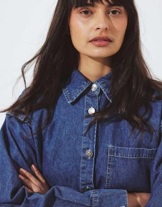 NA-KD Jeanshemd in Mittelblau