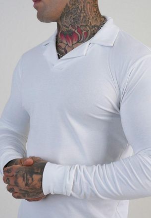 Siksilk T-Shirt SikSilk Herren Wei&szlig;es Langarm Revere-Polo