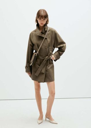 Mango Trench midi ceinture kaki - Femme - XXS - MANGO